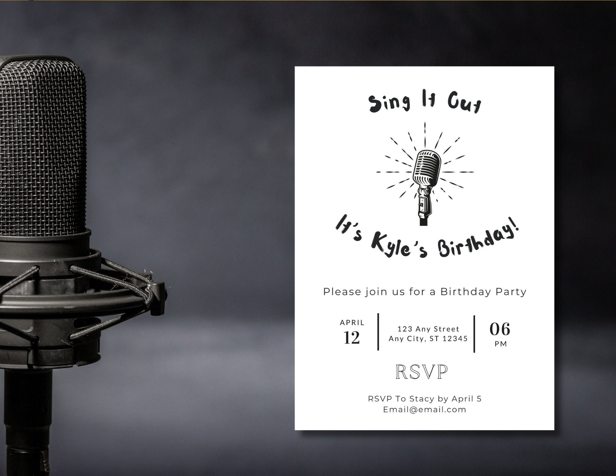 Musician Birthday Party Invitation, Band Birthday Invitation, Singer ...