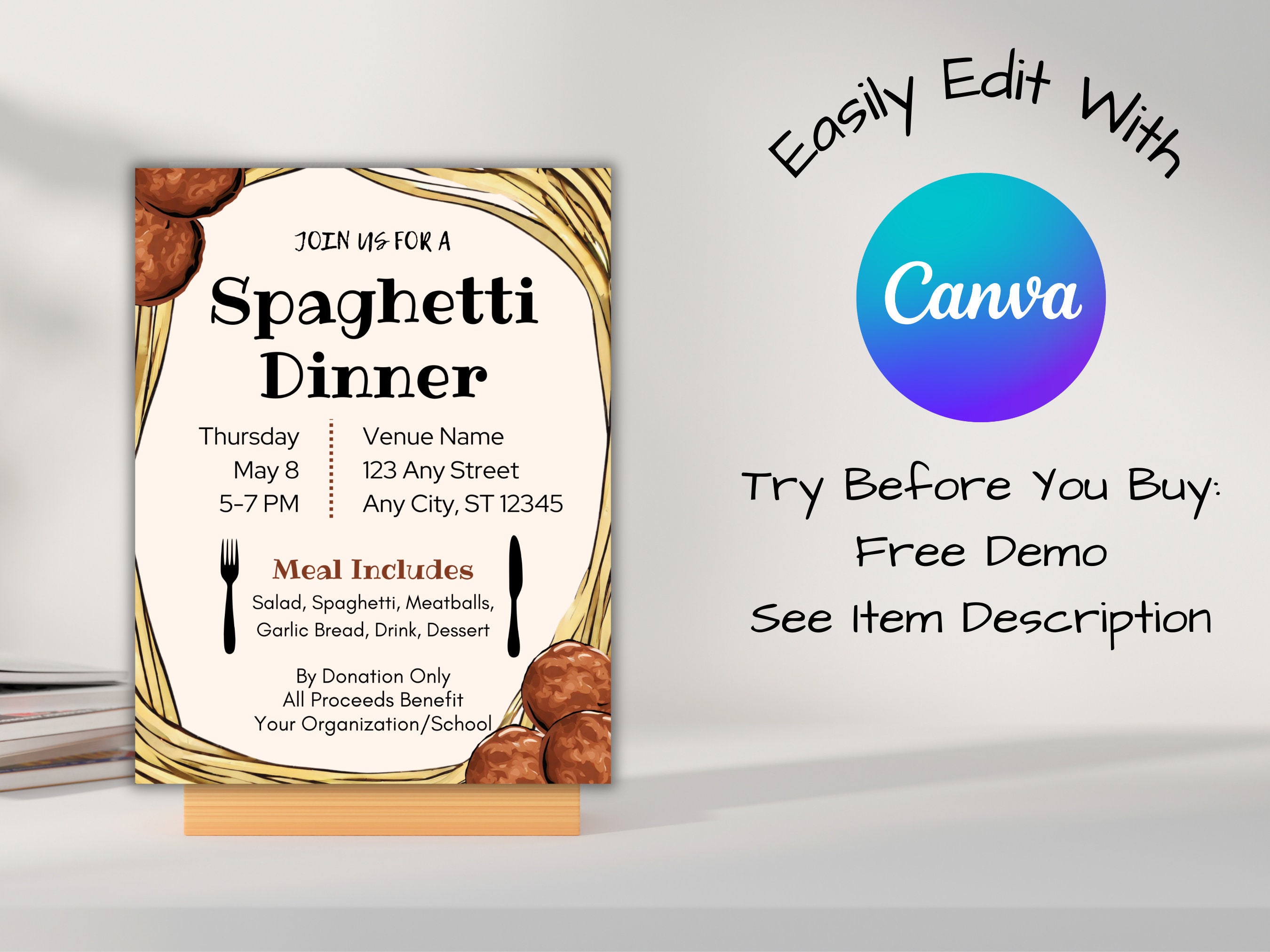 Spaghetti Dinner Flyer, Italian Dinner Fundraiser Invitation, 8.5 X 11 ...