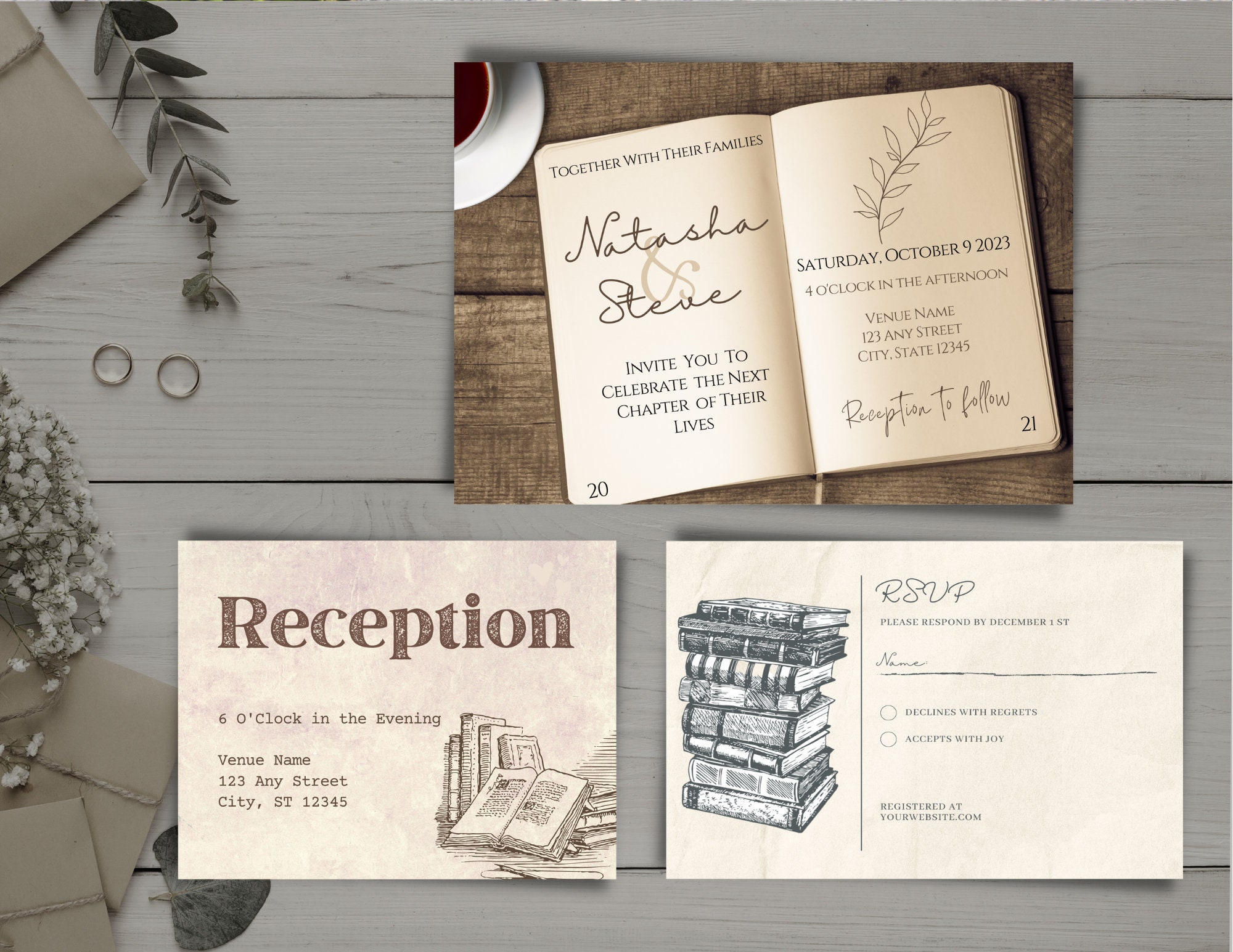 Book Themed Wedding Invitation Set, Book Lover's Suite, Vintage Book ...