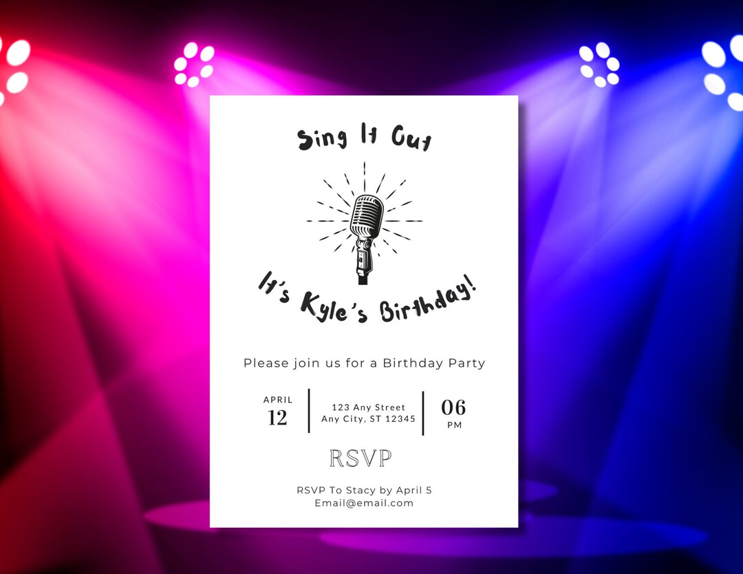 Musician Birthday Party Invitation, Band Birthday Invitation, Singer ...