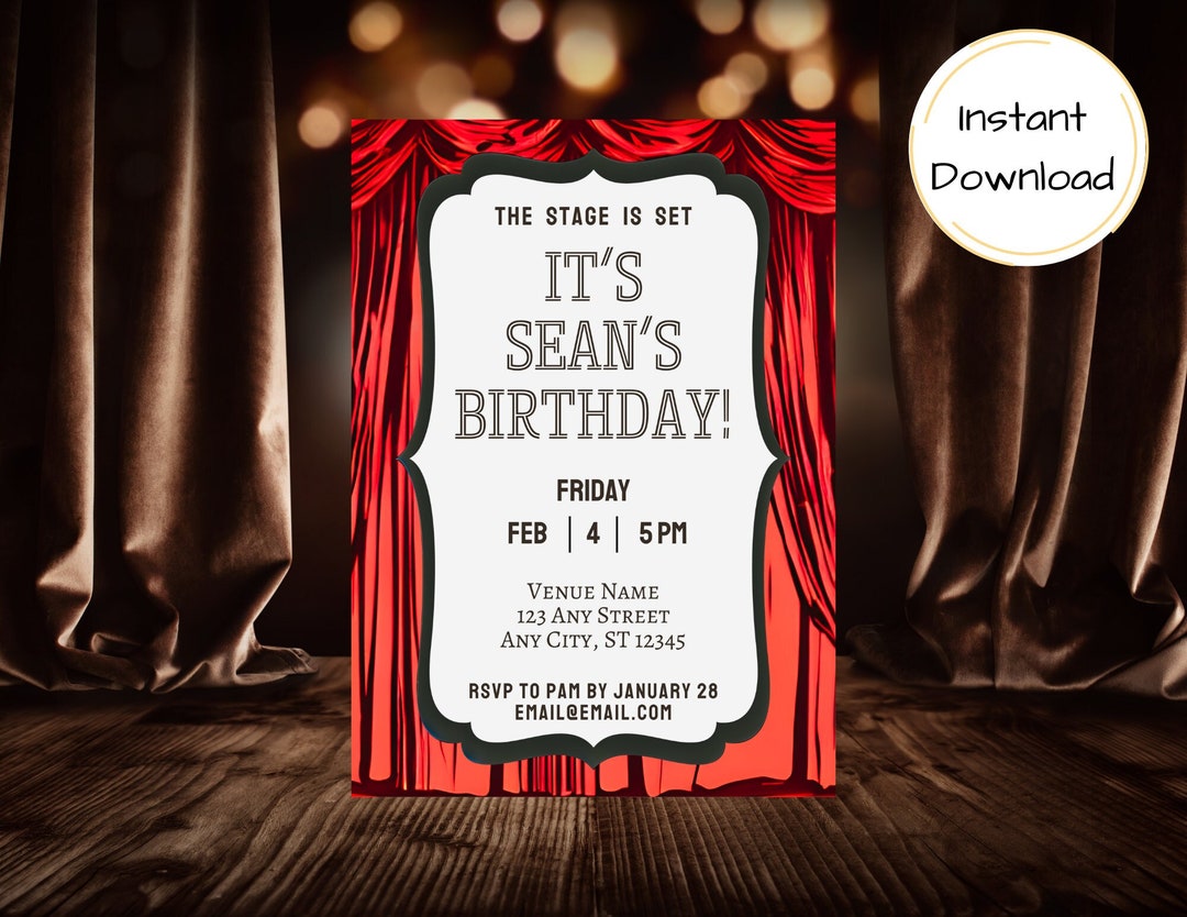 Theater Birthday Invitation, Movie Birthday Party Invitation, Drama ...
