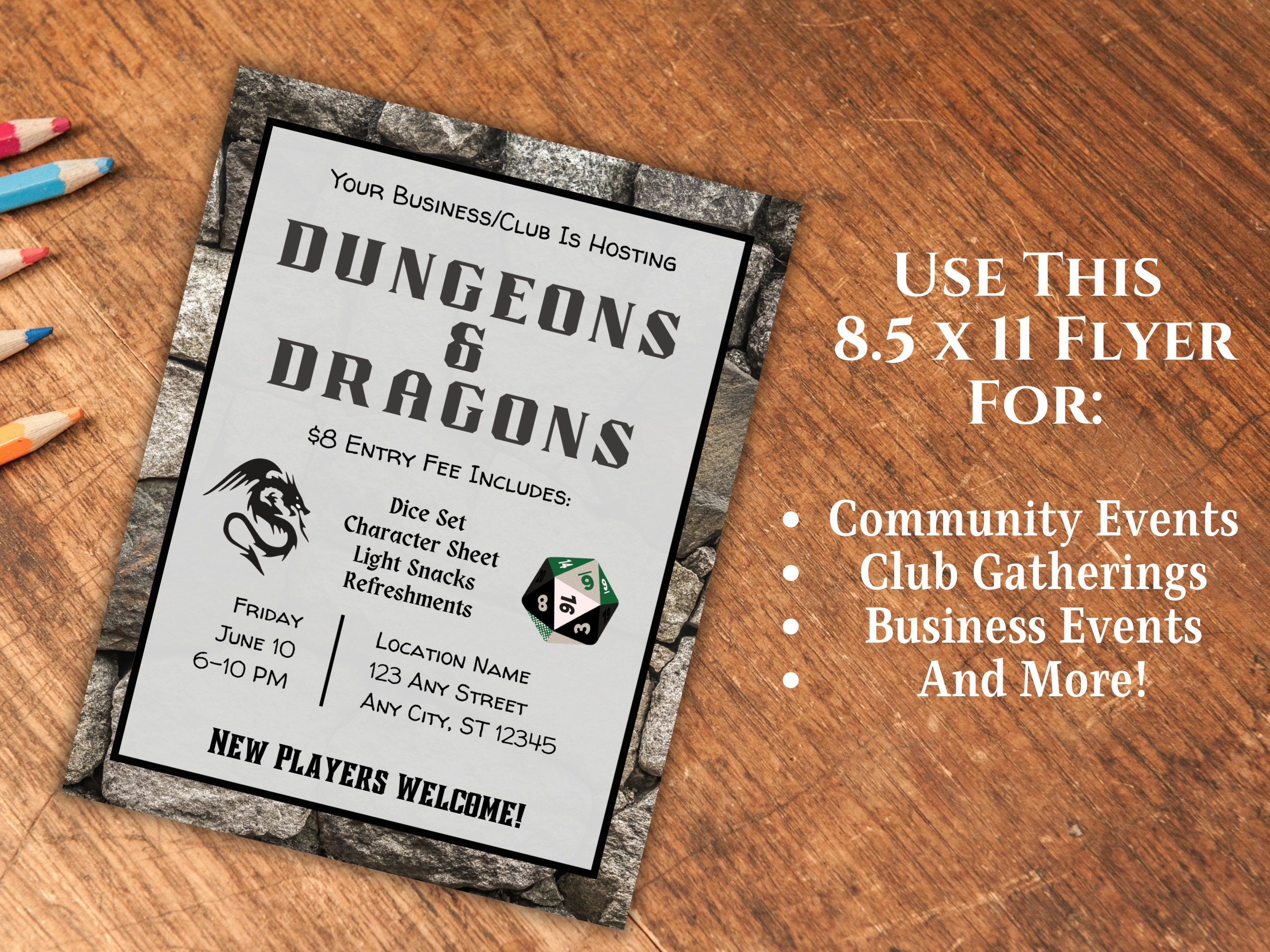 Dungeons and Dragons Flyer, Dnd Game Flyer Advertisement for Business ...