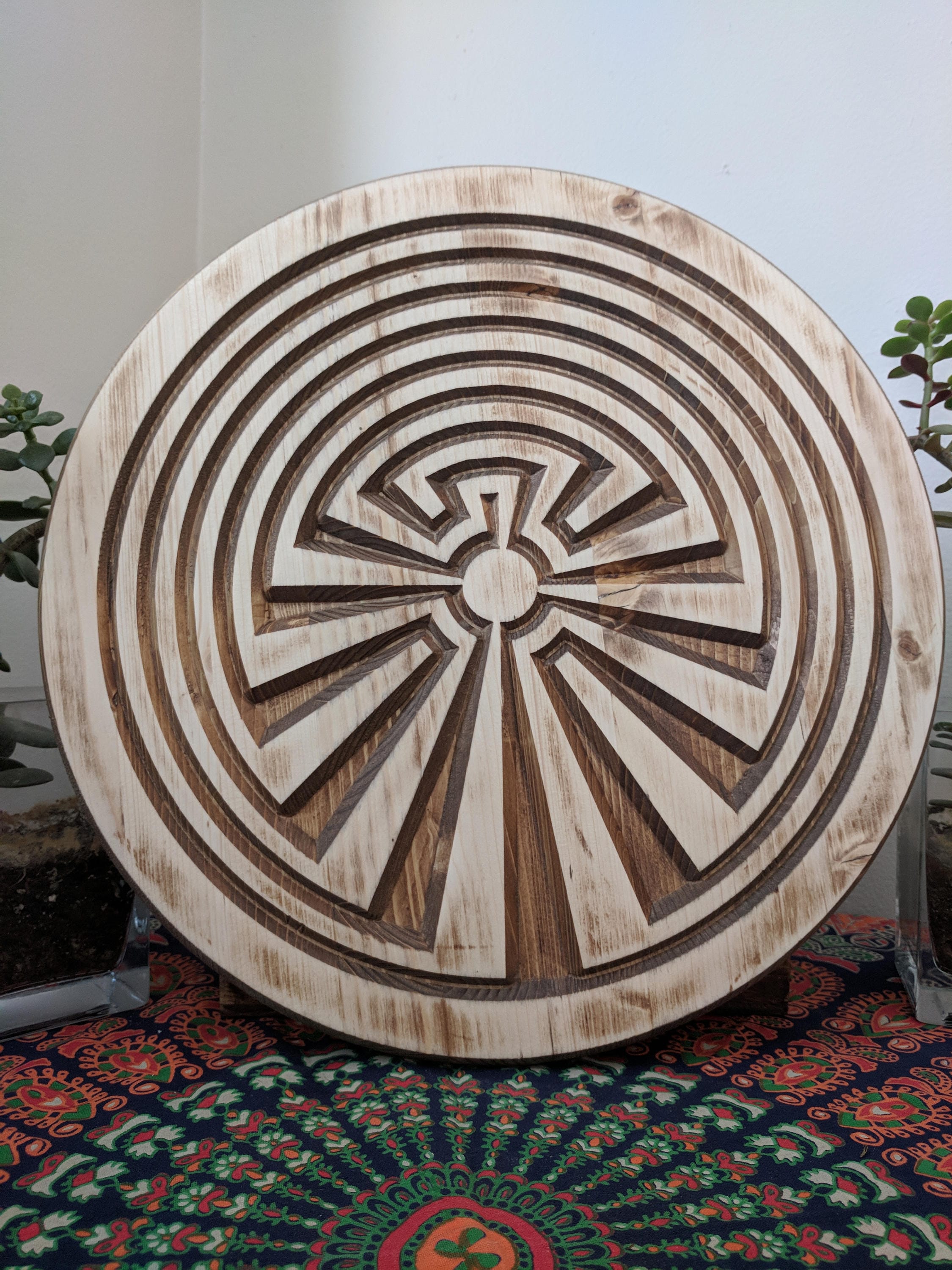 Radial Labyrinth Wood Carving Maze Wood Carved Maze Radial | Etsy