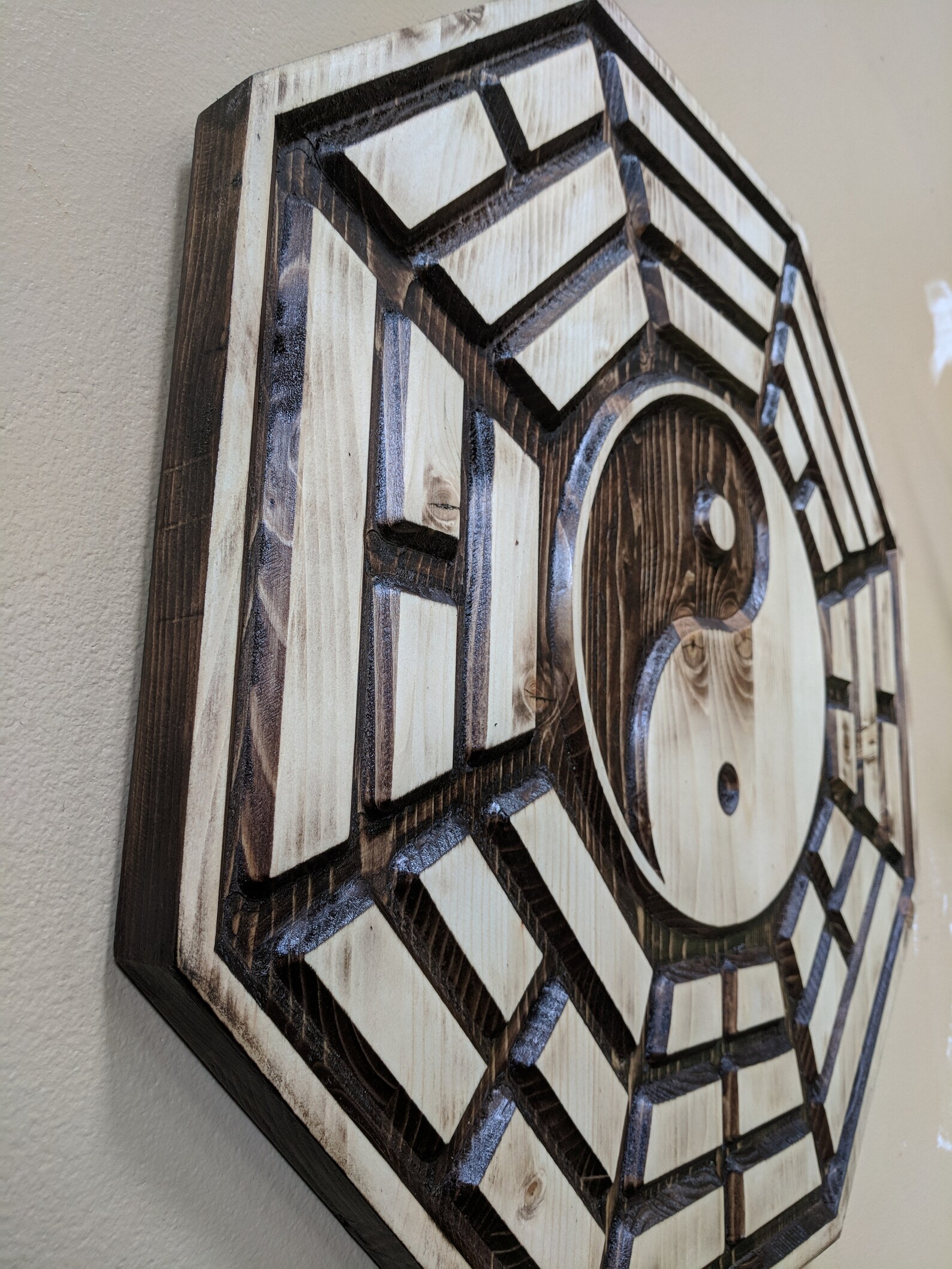 Carved Wood Yin Yang Eight Sided Decor, Feng Shui Meditation Art - Etsy