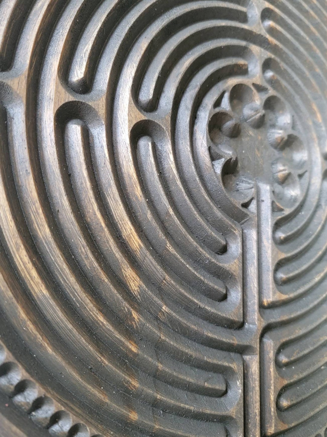 Dark Brown Wood Finger Labyrinth, Chartres Meditation Art, Carved ...