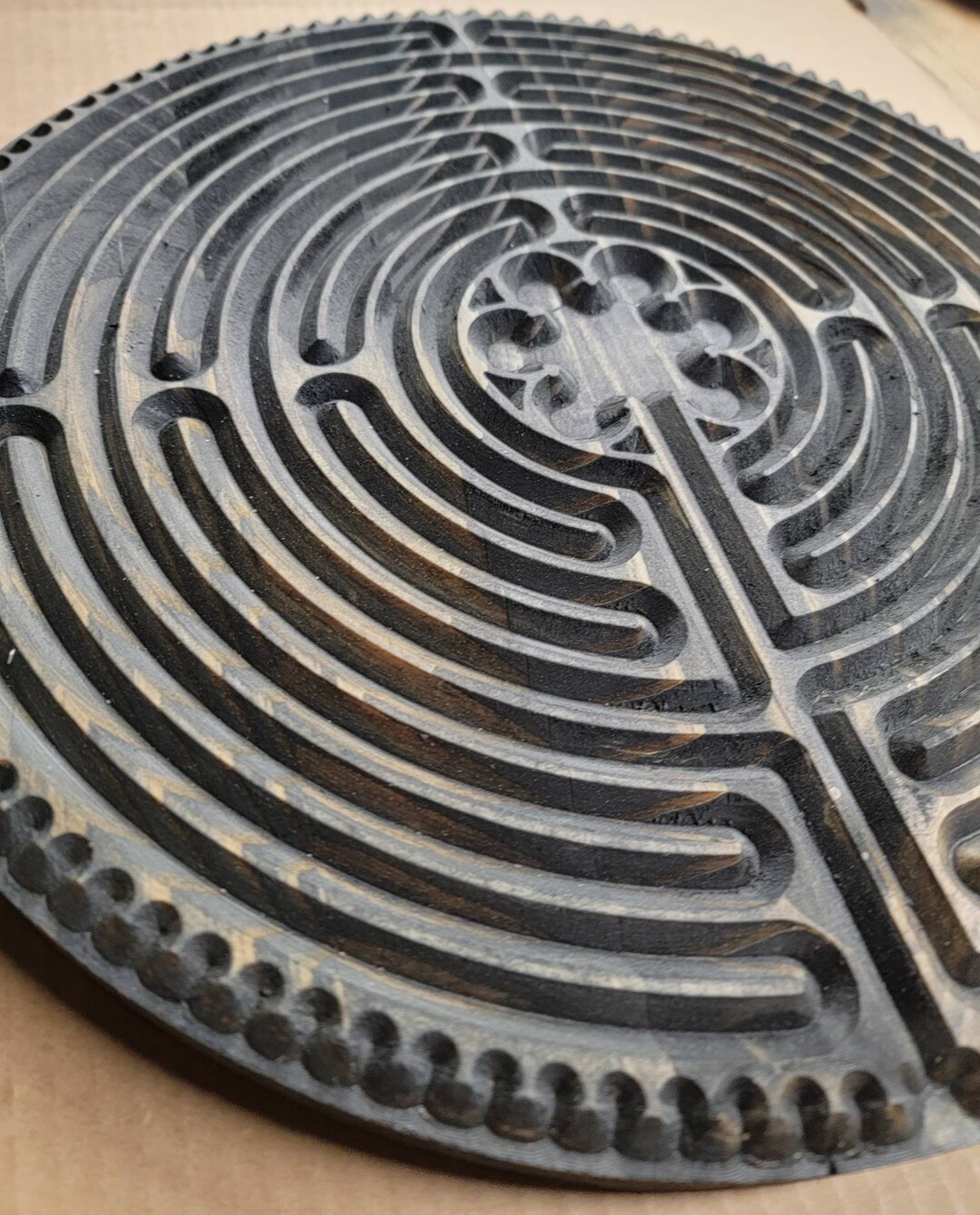 Dark Brown Finger Labyrinth, Wood Carving, No Border, Chartres Wood ...