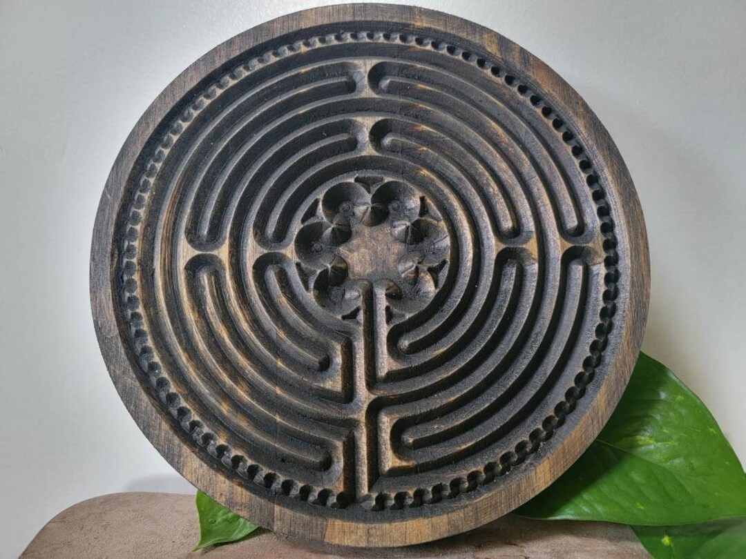 10 Inch Finger Labyrinth, Dark Brown, Wood Carving, Chartres, Wood ...