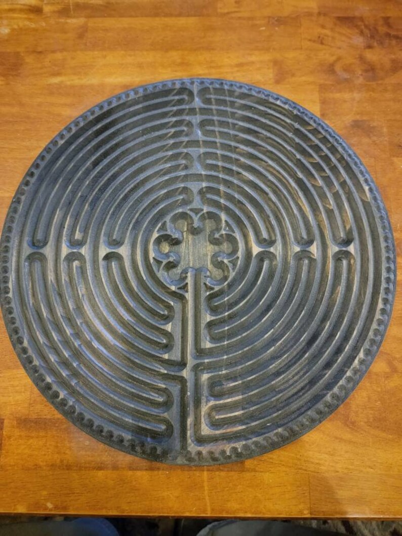 Dark Brown Finger Labyrinth Wood Carving No Border Chartres - Etsy