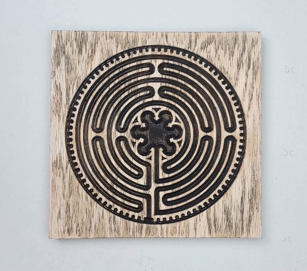 Oak Finger Labyrinth Wood Carving, Natural and Dark Brown Contrast ...