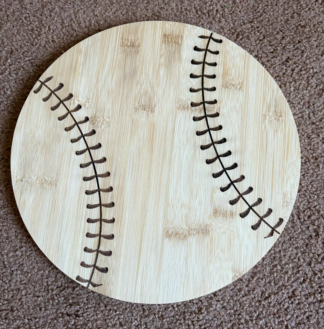 Laser Engraved Baseball Cutting Board – 12” Round Bamboo | Baseball Fan ...