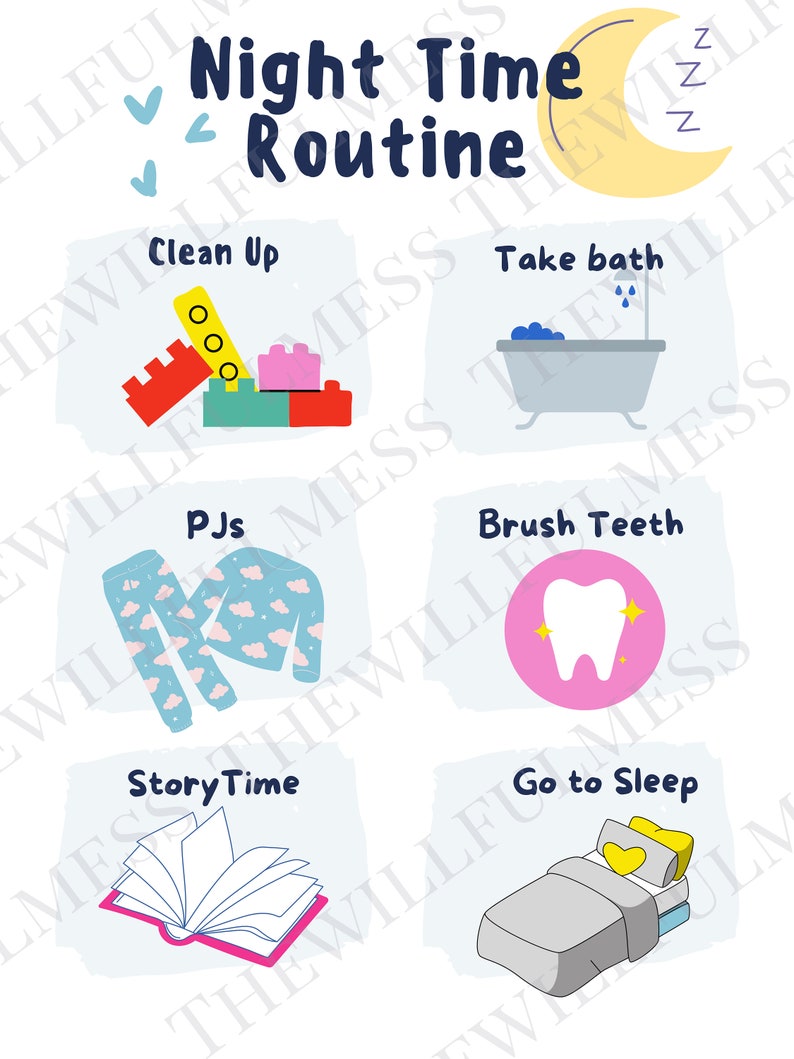 Morning & Night Time Routine Printable Morning Bedtime Kids Toddlers ...