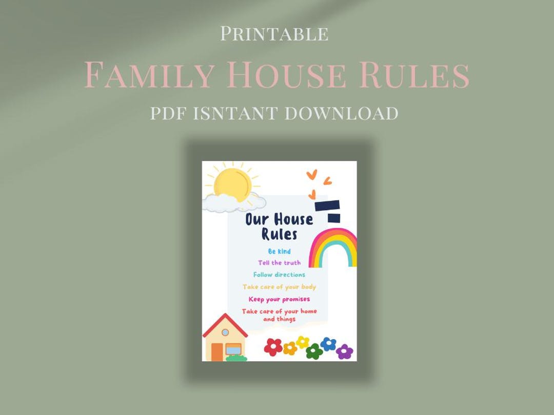 Family House Rules Printable Poster | Kids Behavior Chart (instant PDF ...
