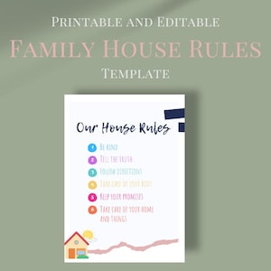Editable House Rules Canva Template - Modern Minimalist Family Rules Printable, Customizable ...