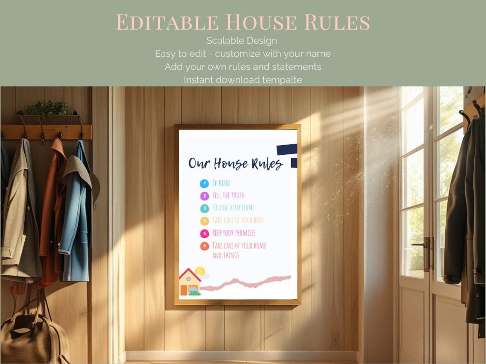 Editable House Rules Canva Template - Modern Minimalist Family Rules ...