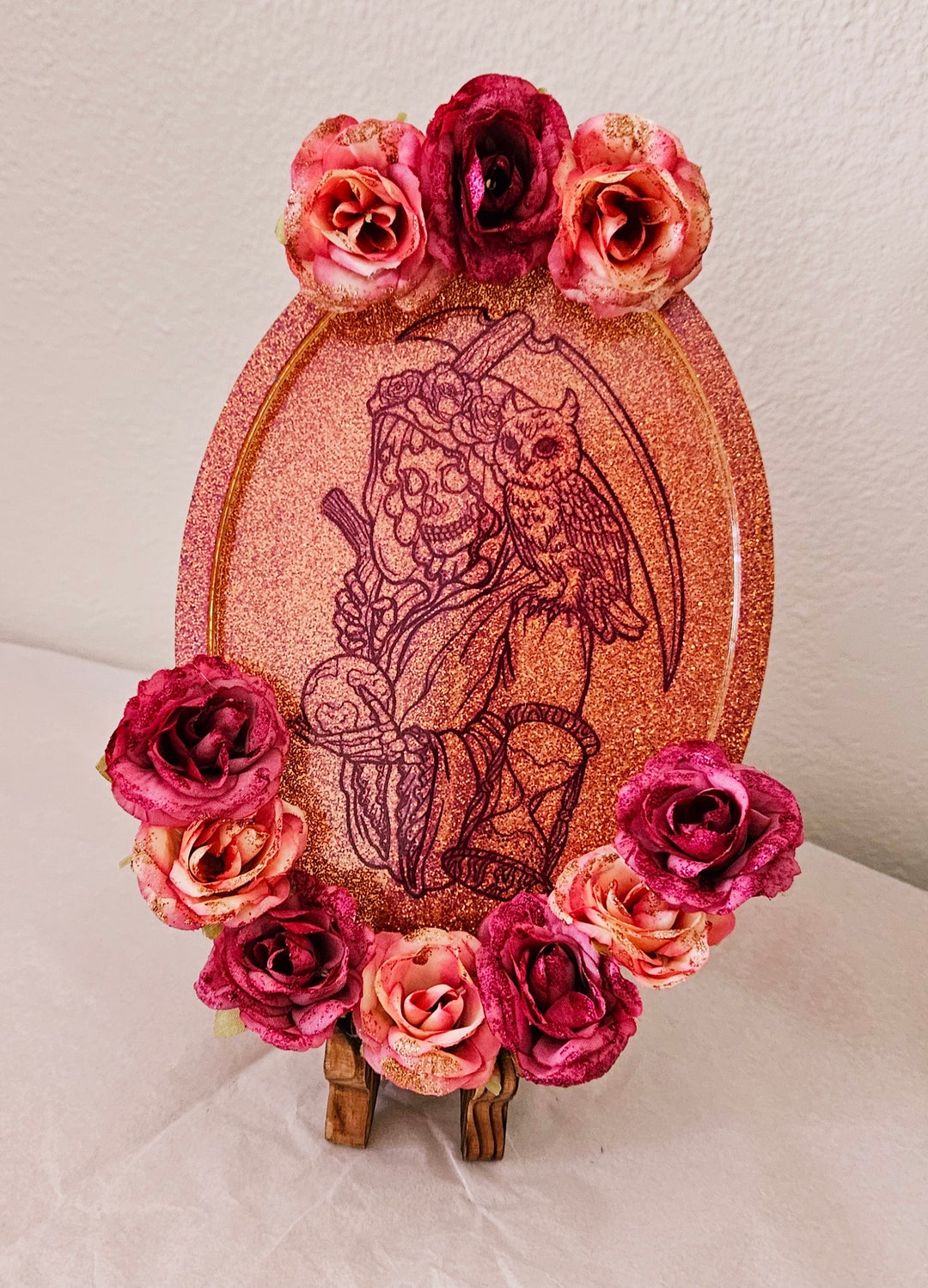La Santa Muerte Orange Red Kitsch Flowers Wall Art Handmade - Etsy