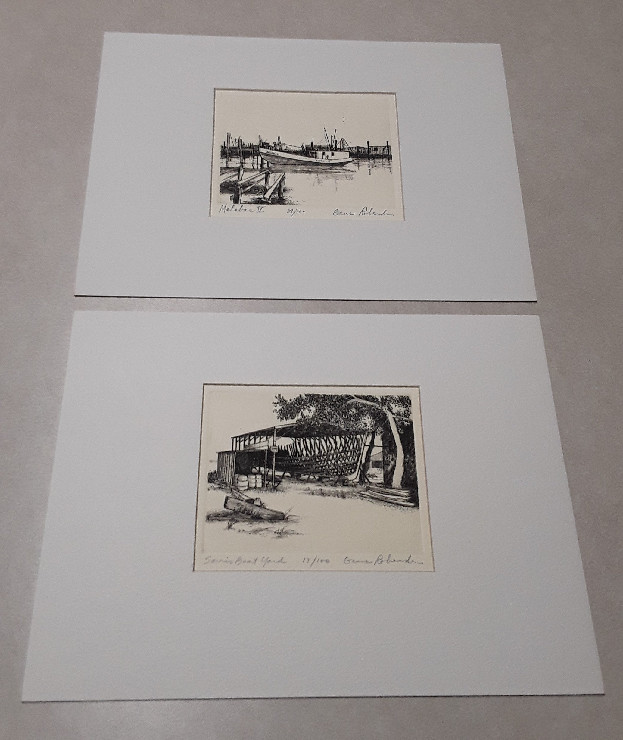 Two Signed Original and Limited Edition Etchings of Boat and Boatyard ...