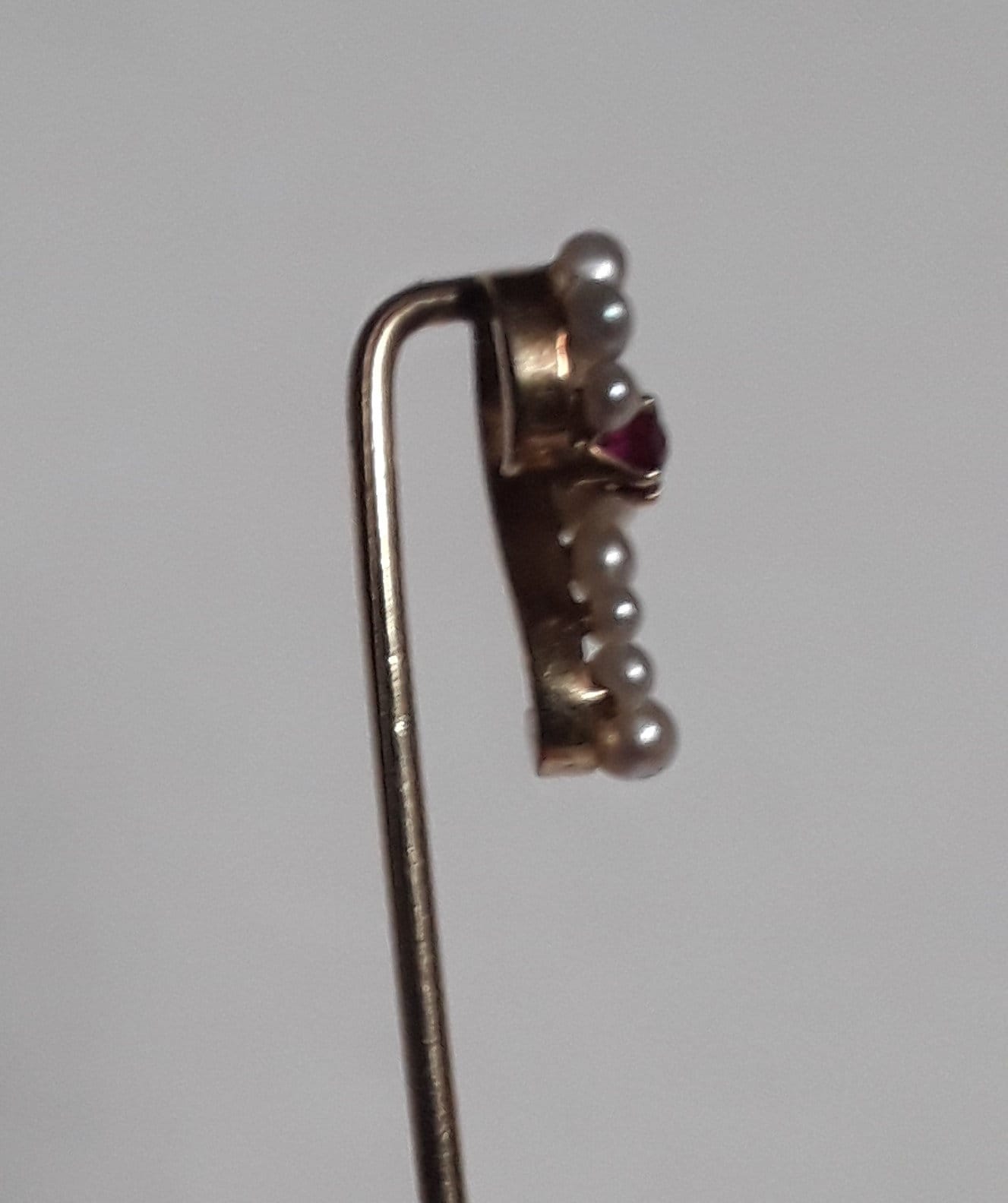 Vintage 14k Yellow Gold, Seed Pearl, and Red Spinel Stick Pin/lapel Pin ...