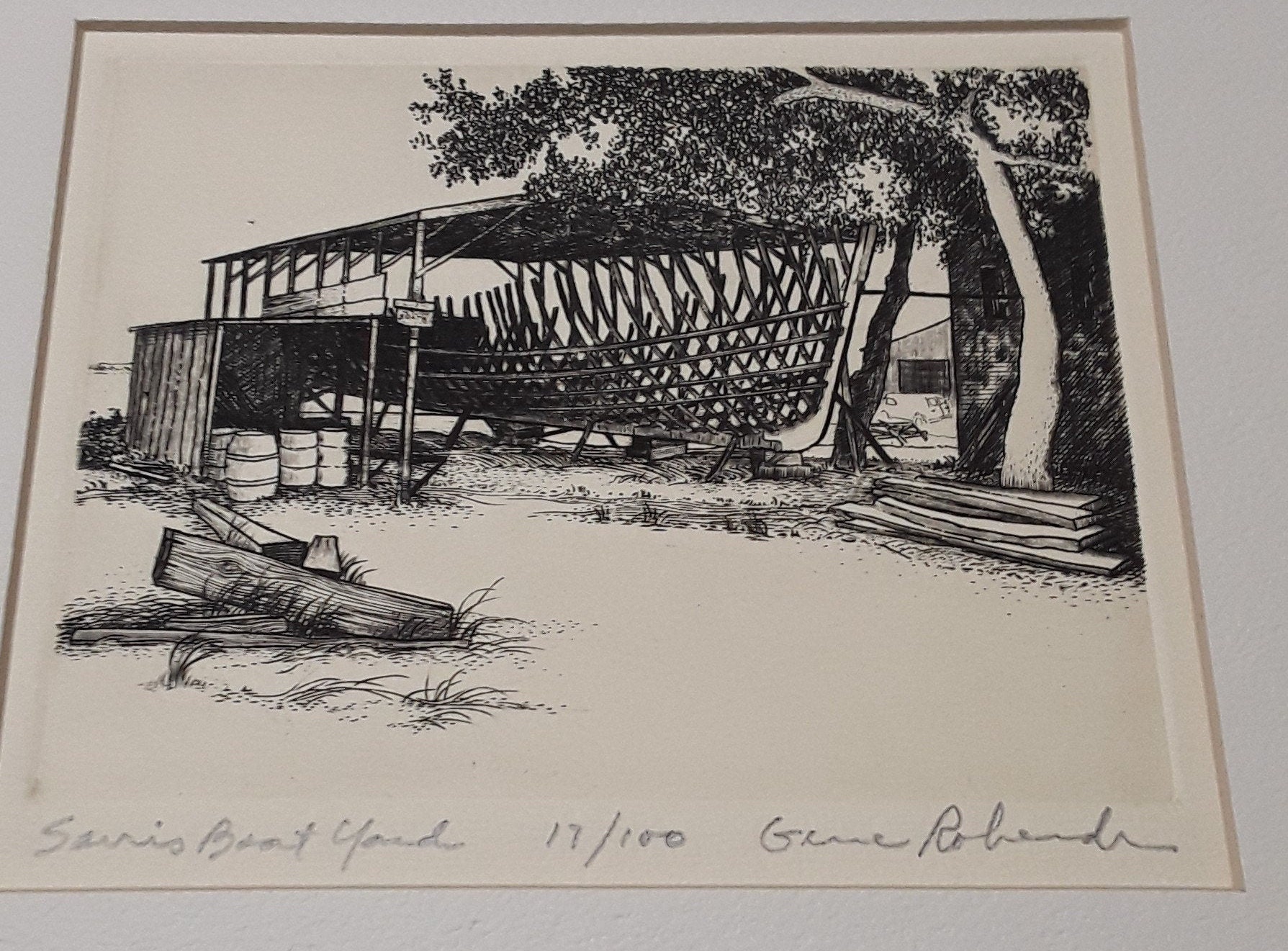 Two Signed Original and Limited Edition Etchings of Boat and Boatyard ...