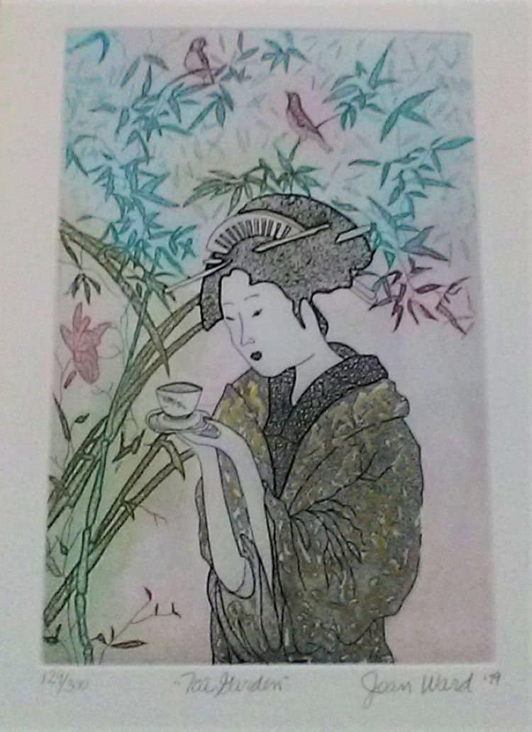 1979 Joan Ward Signed Limited Edition Colored Etching, Entitled “tea ...