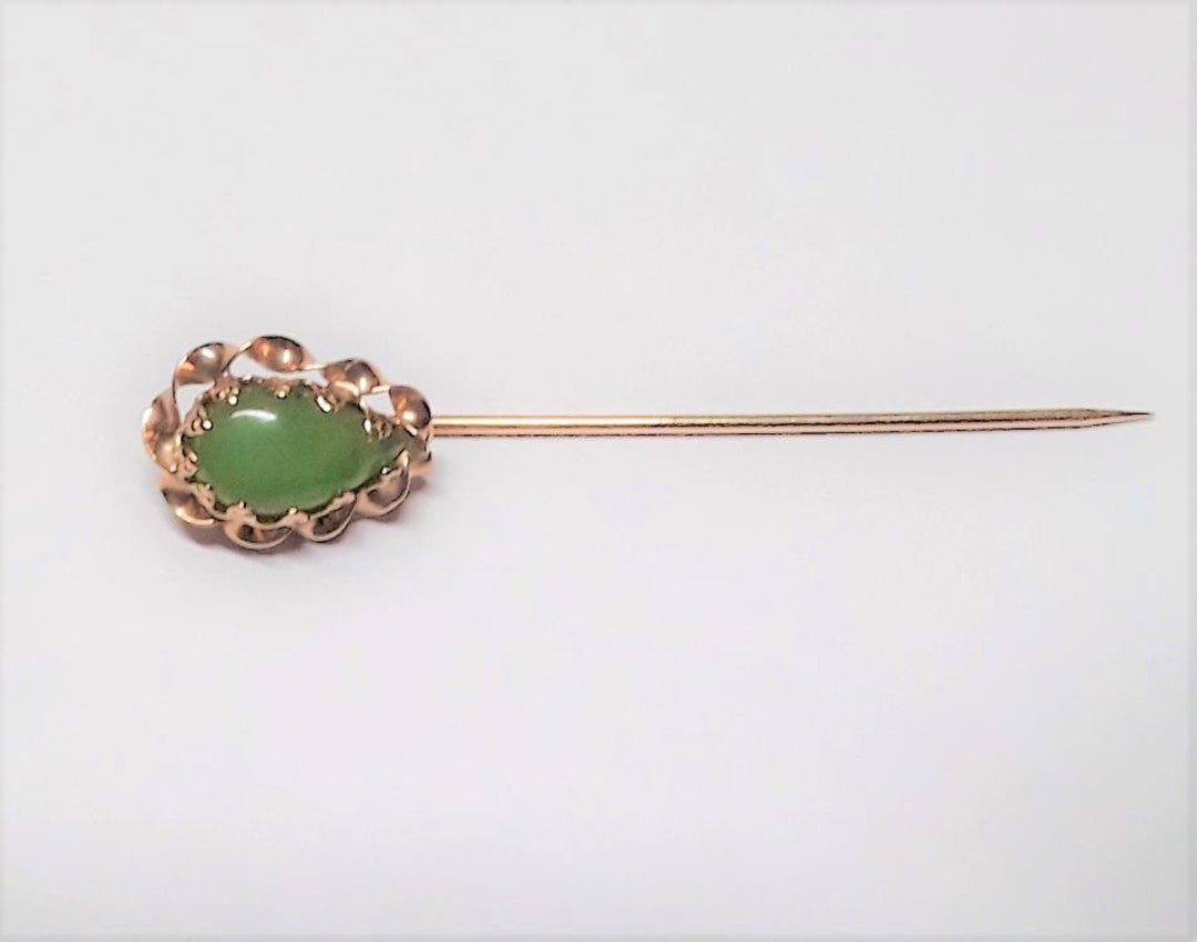 Vintage 14k Yellow Gold and Green Jade Stick Pin - Etsy