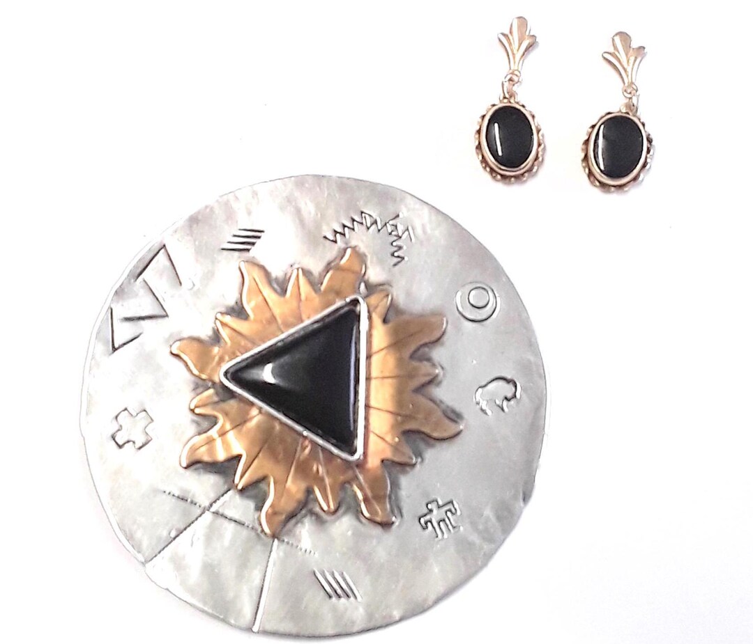 Vintage Large Sandy Comstock Sterling Silver W/ Gold Wash and Black ...