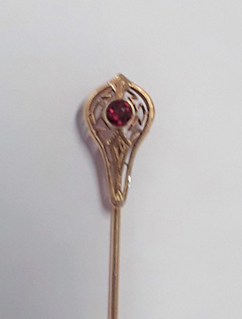 Vintage Krementz Company 14k Yellow Gold and Red Garnet Stick Pin, in ...