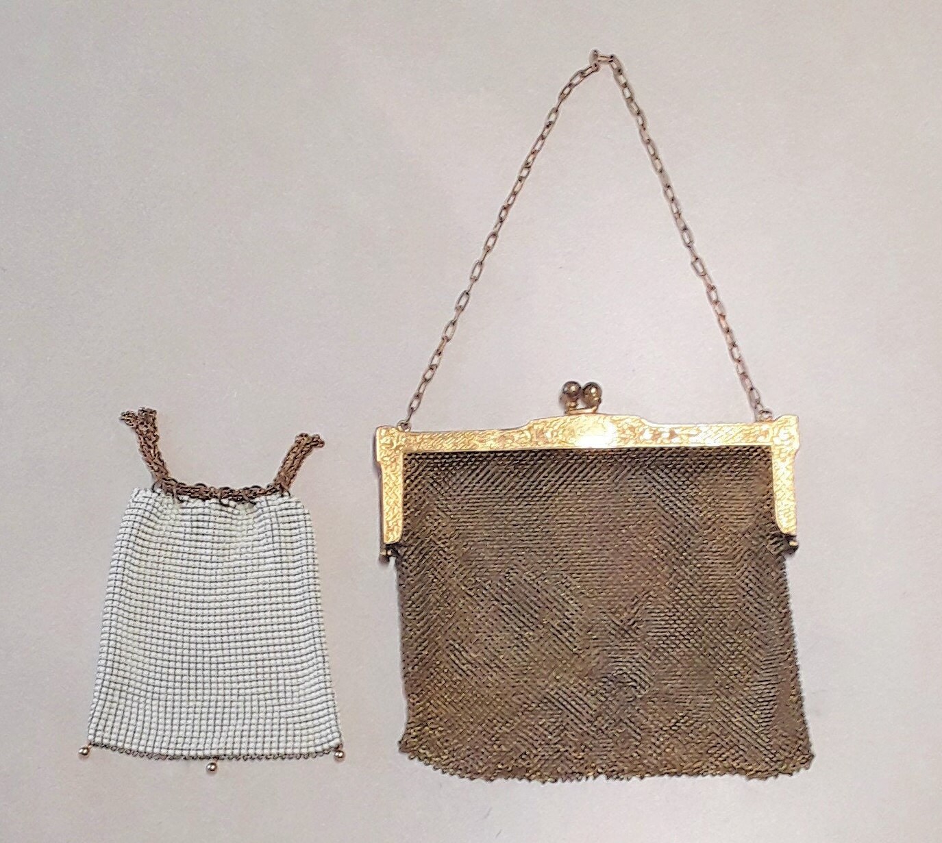 2 Vintage Chainmail Mesh Purses, 1 With Kiss Lock Closure and Frame ...