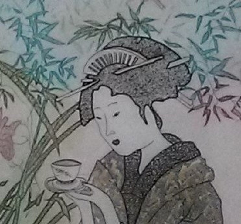 1979 Joan Ward Signed Limited Edition Colored Etching, Entitled “tea ...