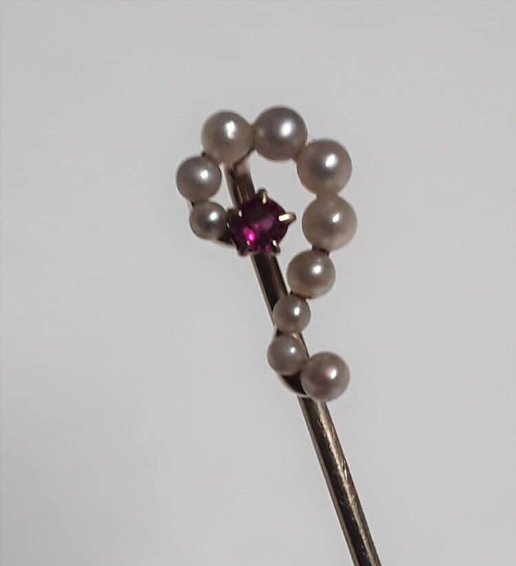 Vintage 14k Yellow Gold, Seed Pearl, and Red Spinel Stick Pin/lapel Pin ...