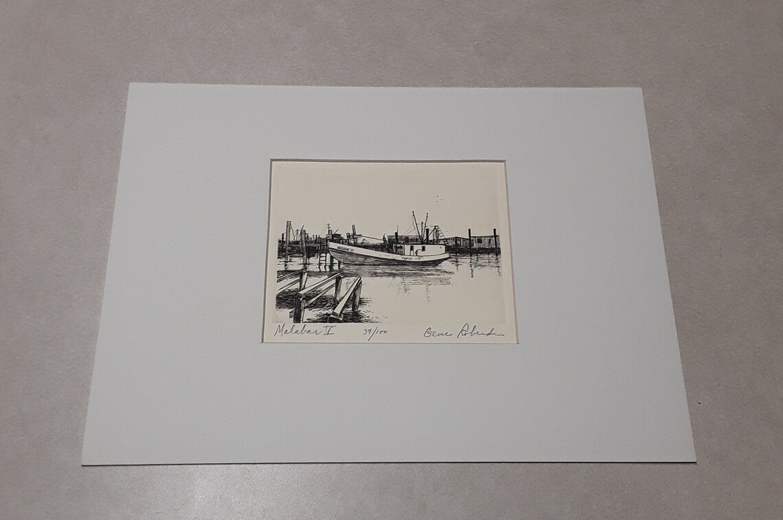 Two Signed Original and Limited Edition Etchings of Boat and Boatyard ...