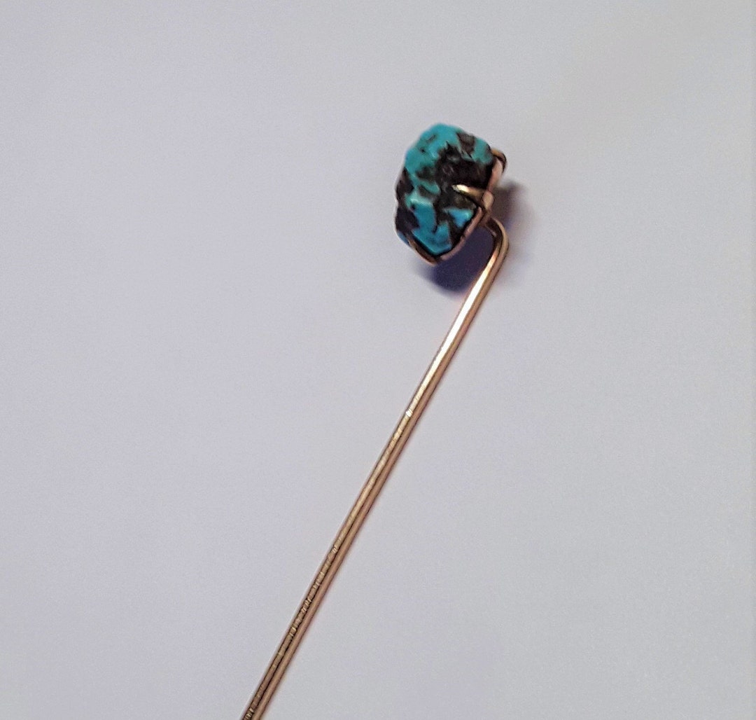 Vintage 18k & 14k Yellow Gold and Chunky Natural Turquoise Stick Pin ...