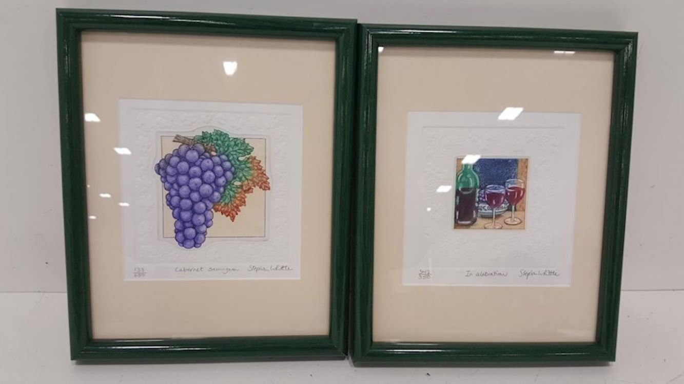 Two Vintage Original Signed Stephan Whittle Limited Edition Wine-themed ...