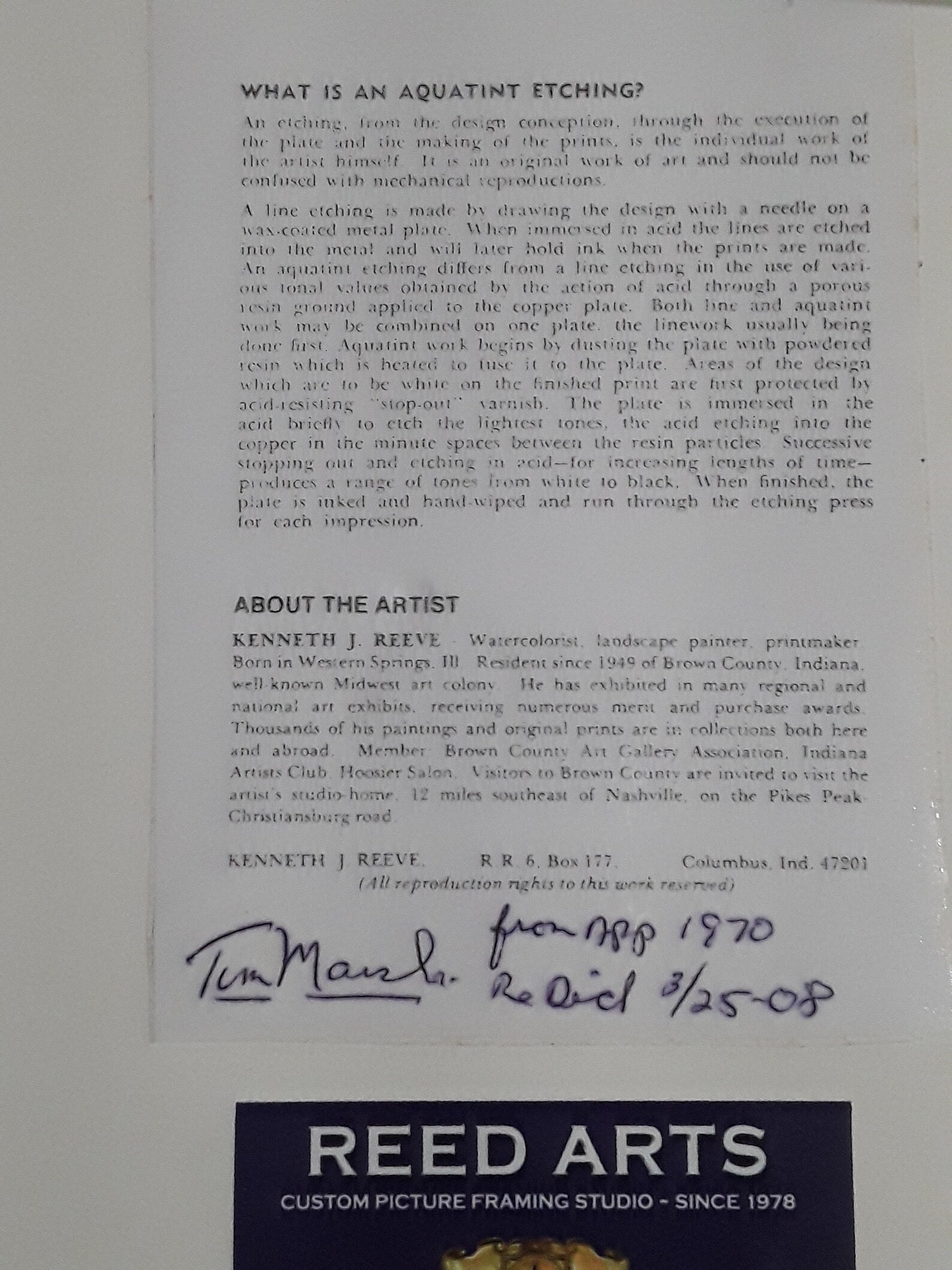 Signed Original Aquatint Etching of Raccoon, by Brown County, Indiana ...