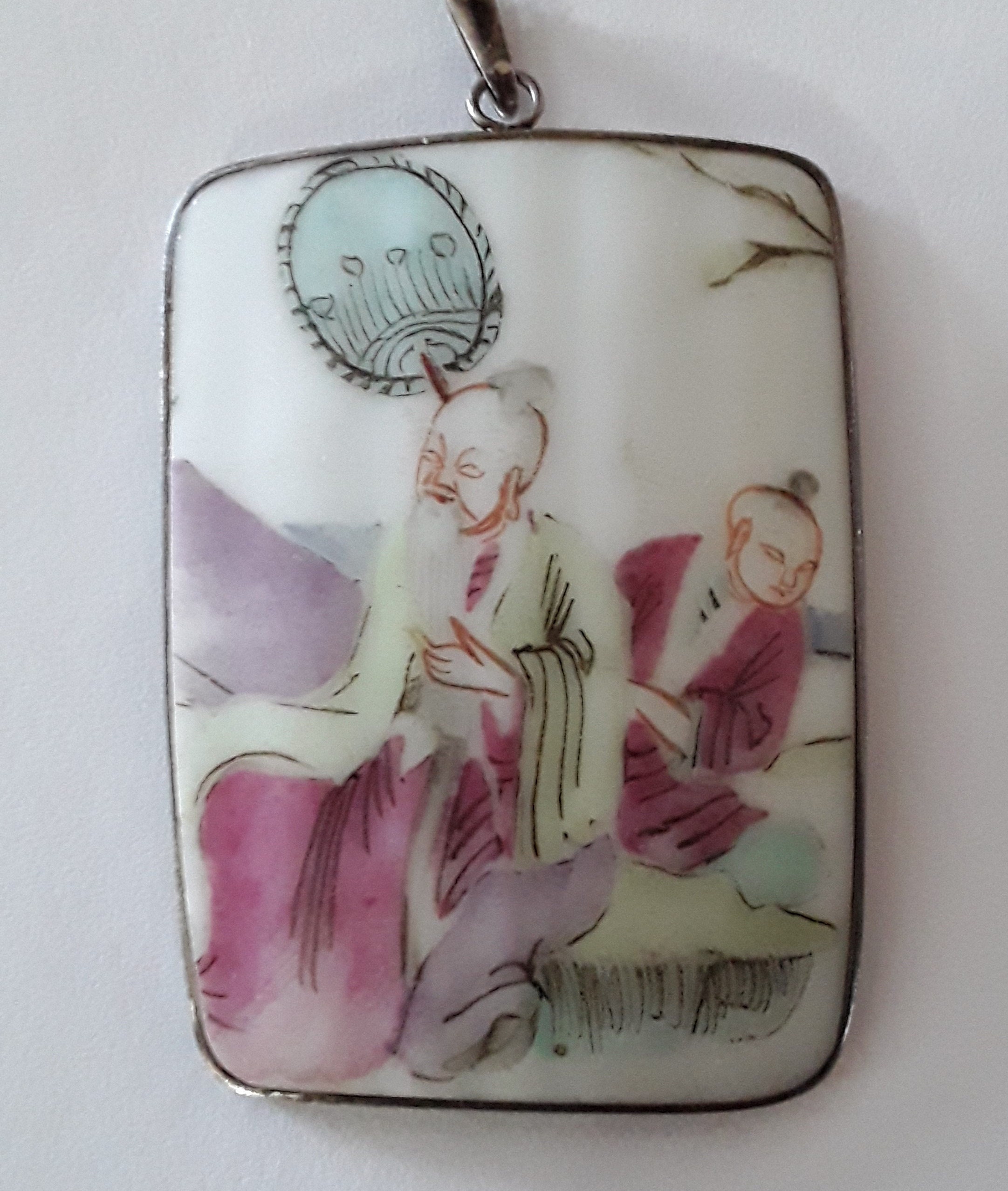 Vintage Chinese Hand-painted Porcelain Shard Pendant Set in - Etsy