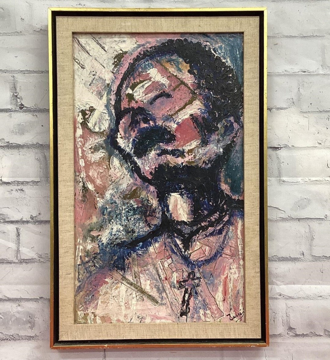 Mid Century Expressionism Style Painting (on Canvas) of Woman Wearing a ...