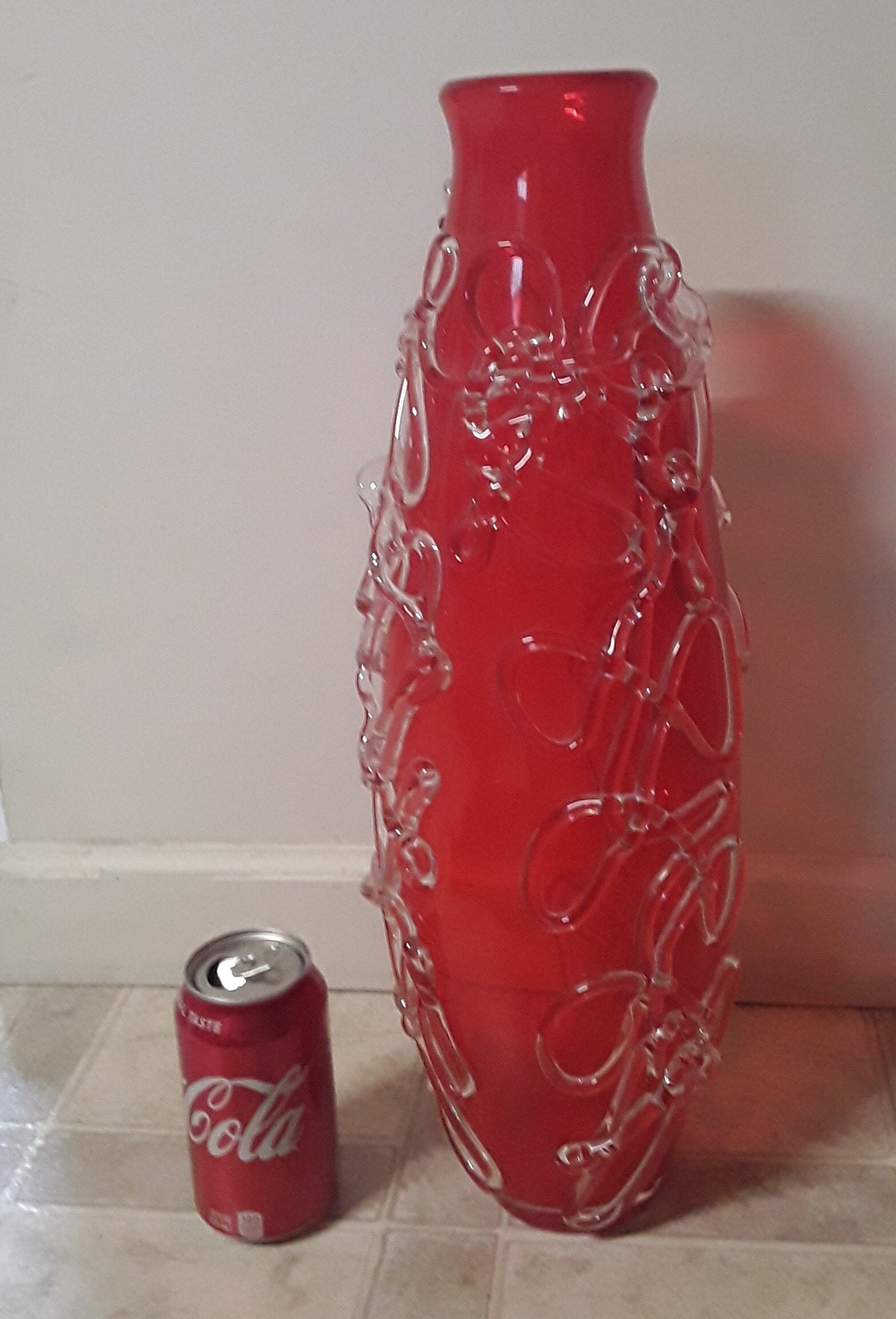 Massive Vintage Ion Tamaian Hand Blown Red and Clear White Art Glass ...