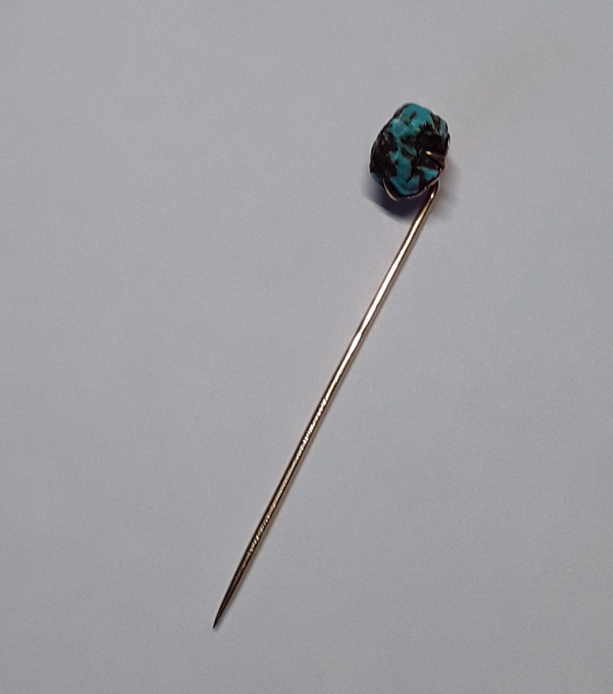 Vintage 18k & 14k Yellow Gold and Chunky Natural Turquoise Stick Pin ...