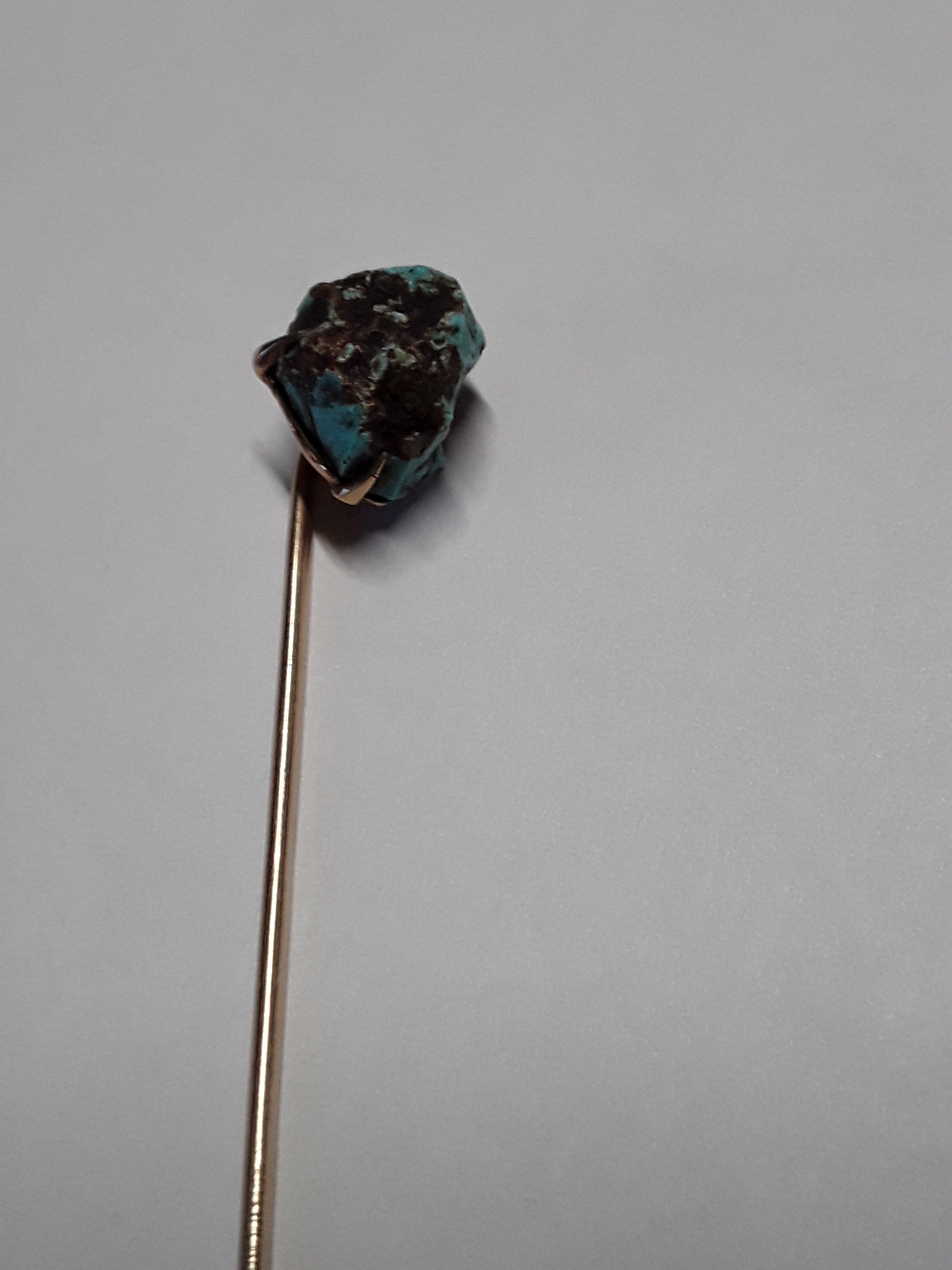Vintage 18k & 14k Yellow Gold and Chunky Natural Turquoise Stick Pin ...