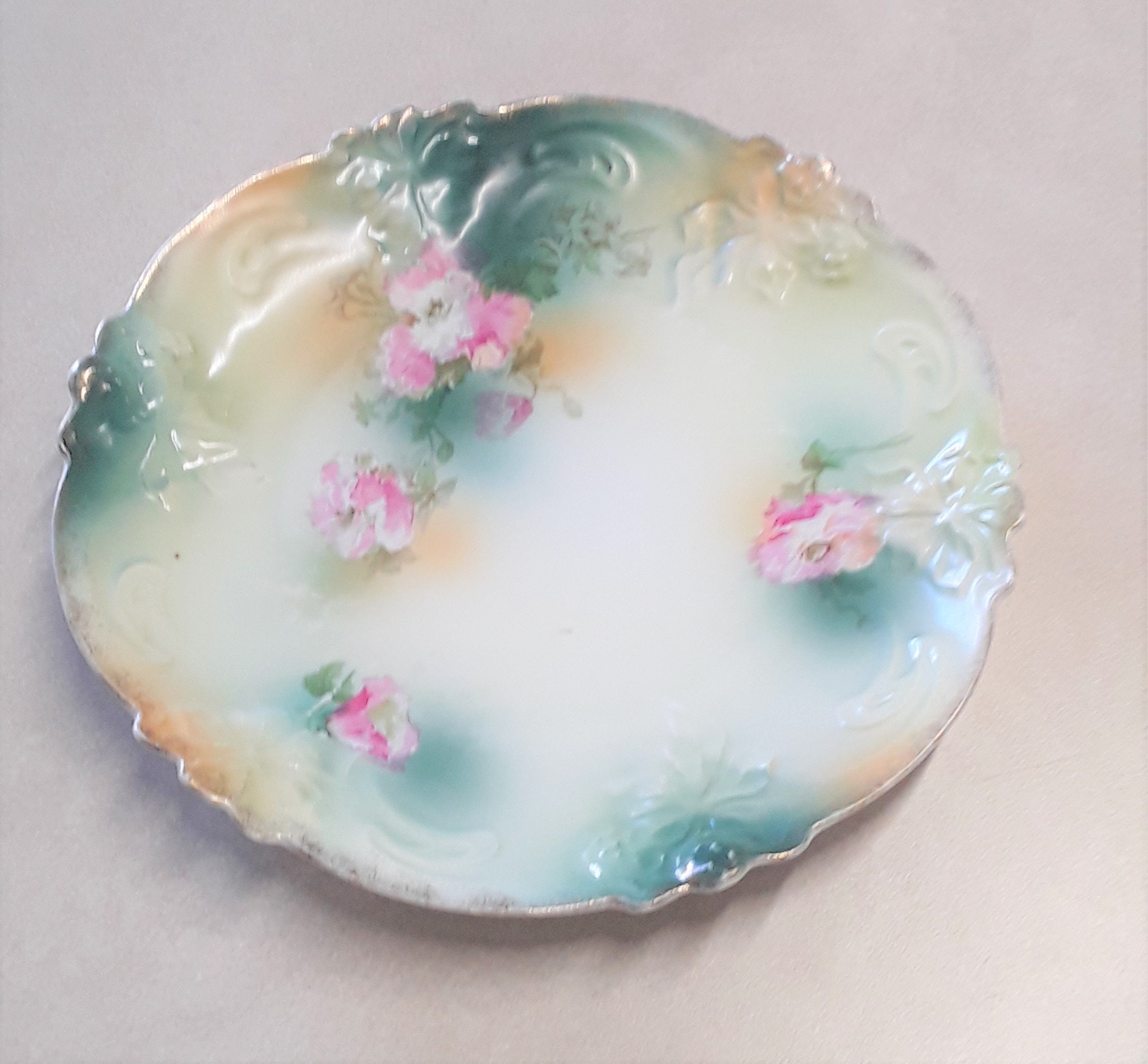 Two Antique R.S. Prussia Red Mark Porcelain Plates, With Flowers and ...