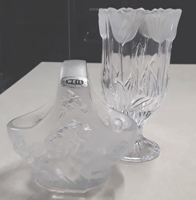 Vintage Frantisek Halama Frosted Czech Crystal Glass Basket W/ Mother ...