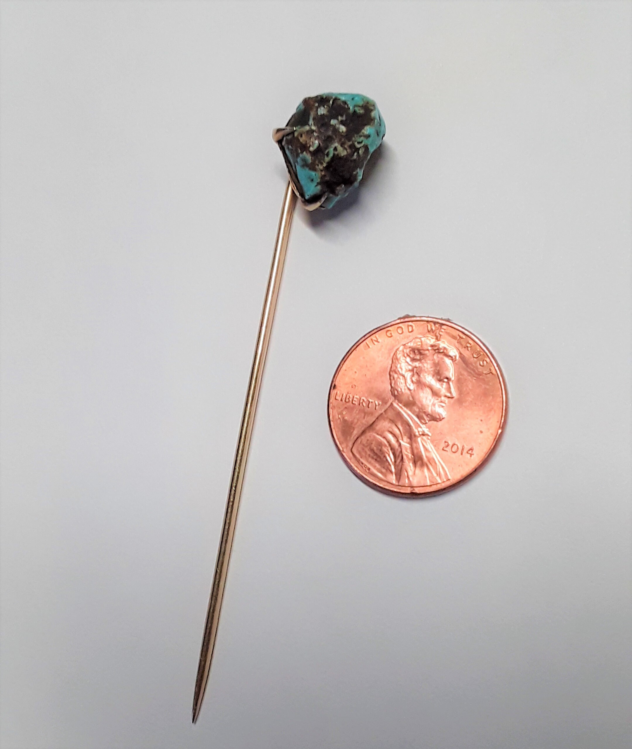 Vintage 18k & 14k Yellow Gold and Chunky Natural Turquoise Stick Pin ...