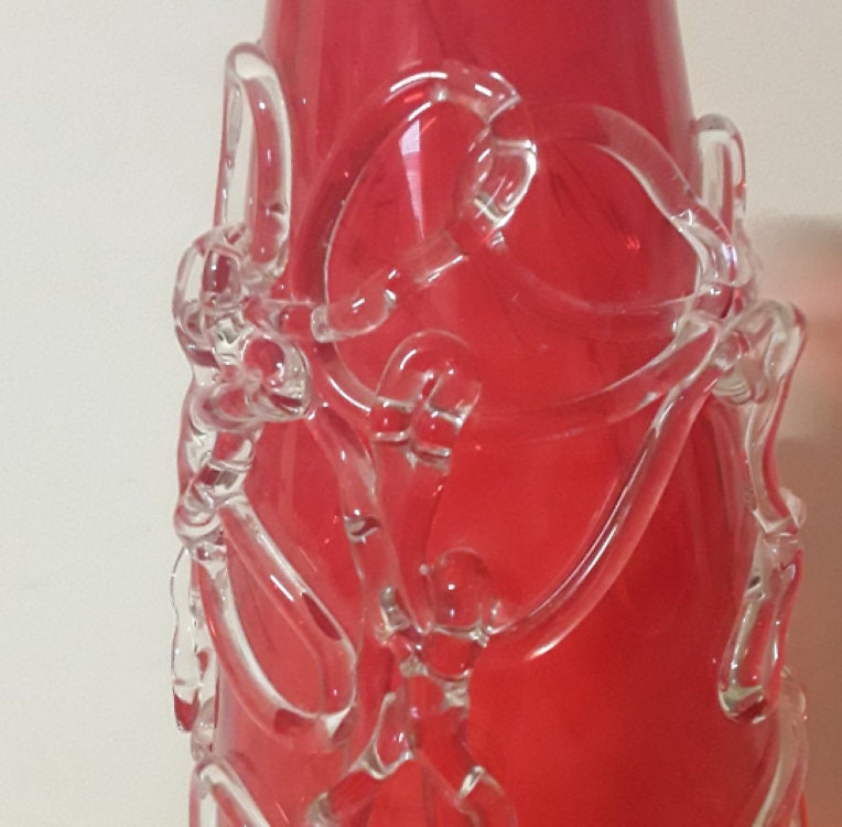 Massive Vintage Ion Tamaian Hand Blown Red and Clear White Art Glass ...
