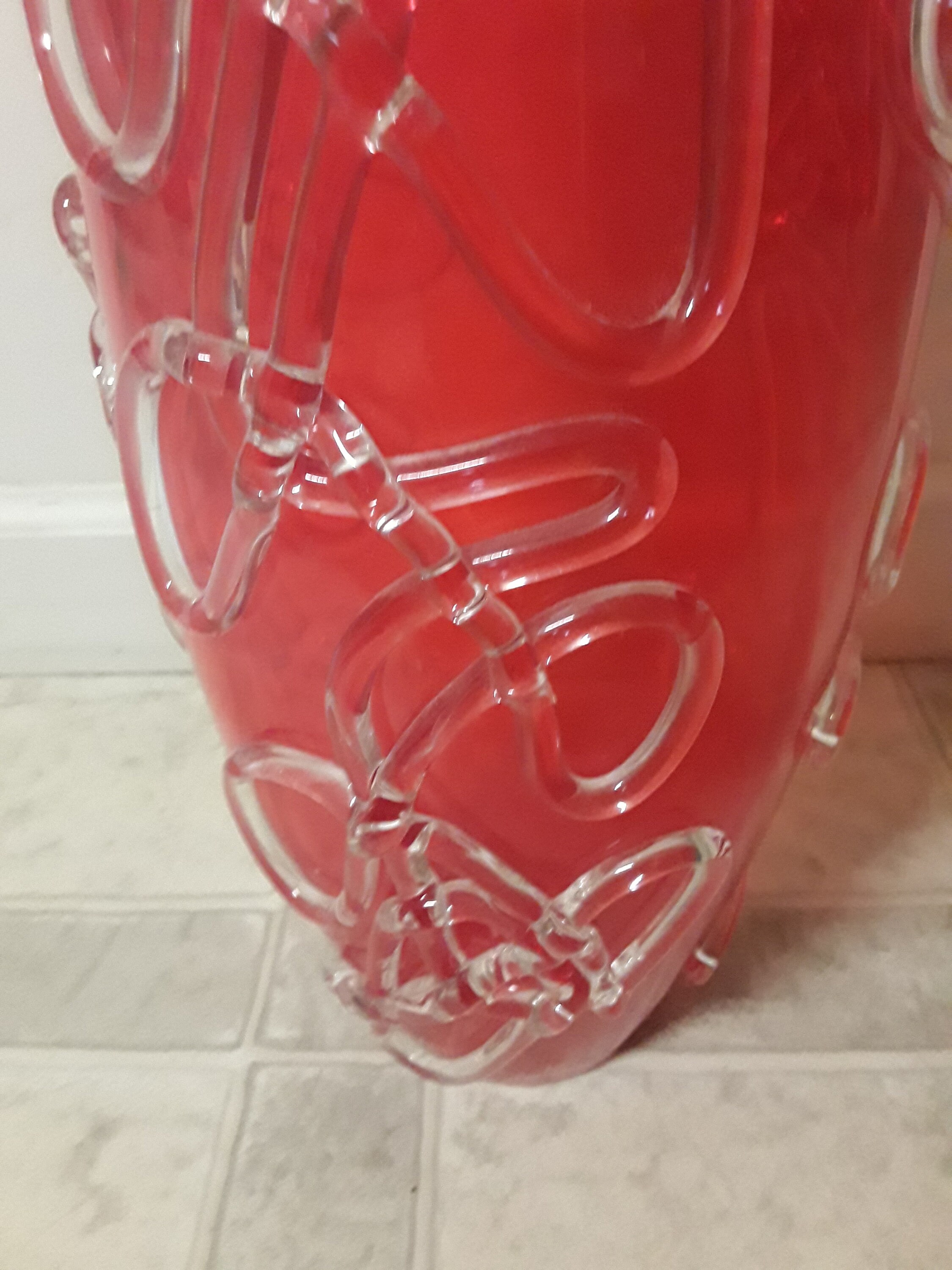 Massive Vintage Ion Tamaian Hand Blown Red and Clear White Art Glass ...