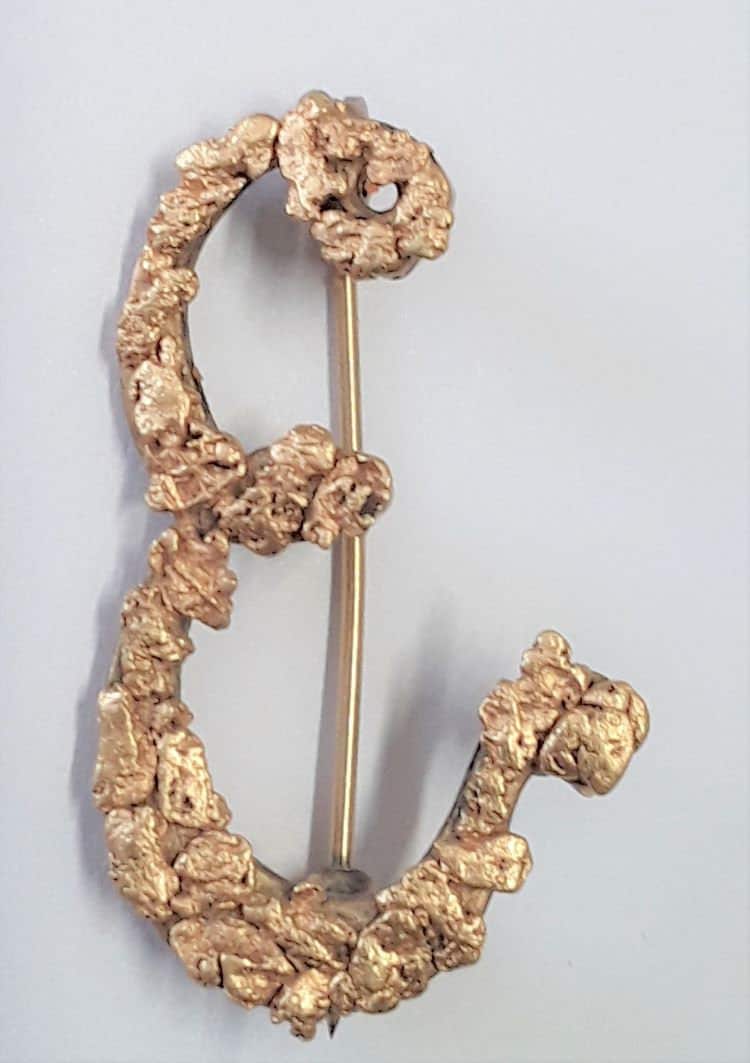 Vintage 21k Gold Nuggets Small ‘letter E’ Initial Brooch, With Gold ...