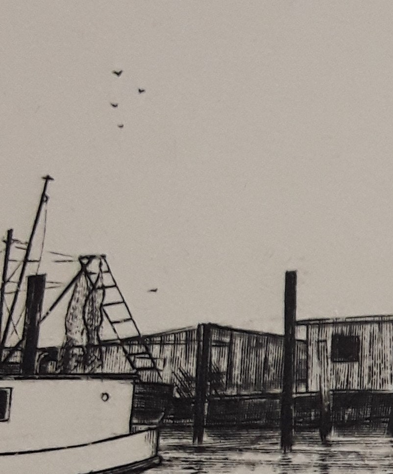 Two Signed Original and Limited Edition Etchings of Boat and Boatyard ...