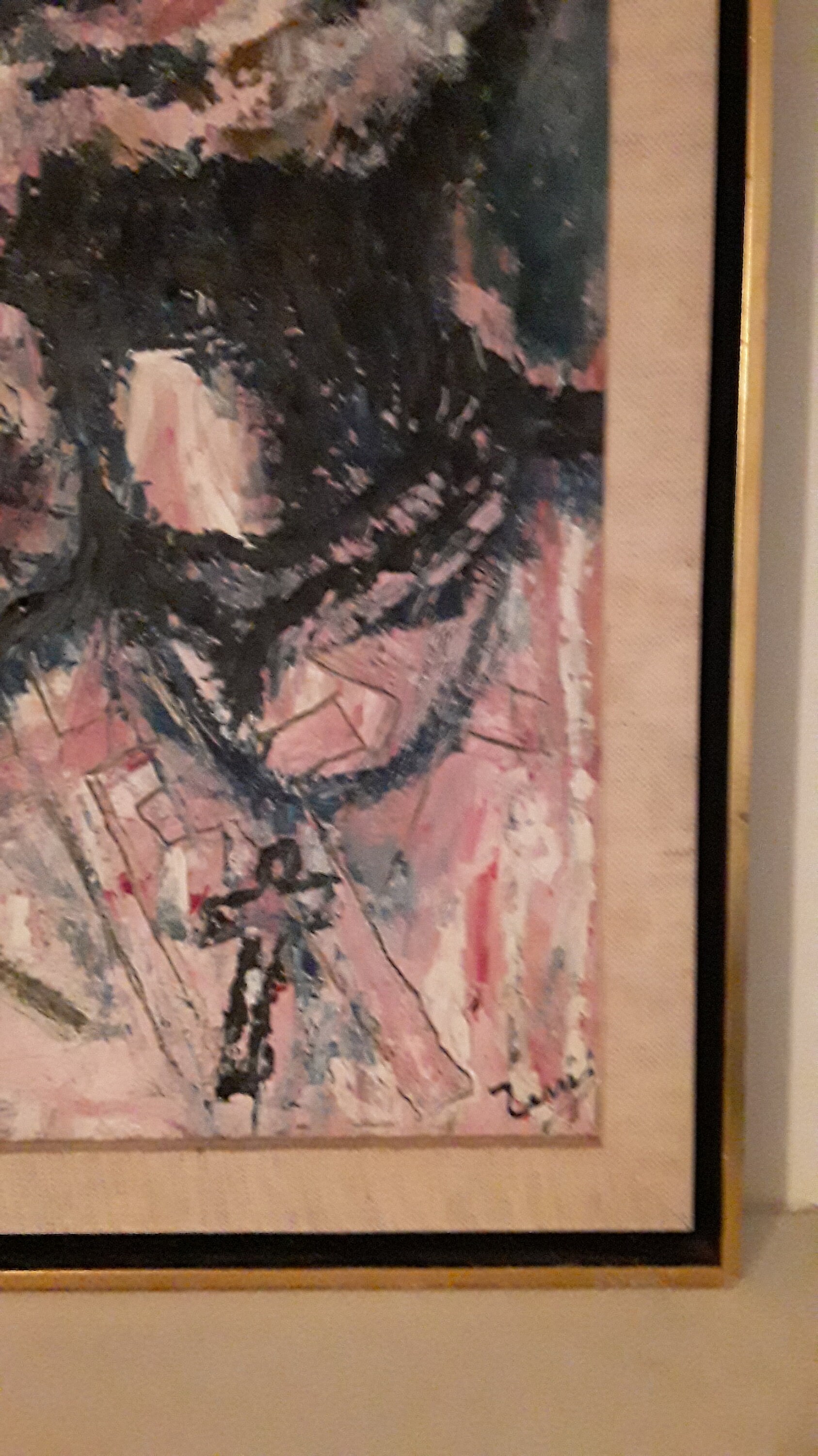 Mid Century Expressionism Style Painting (on Canvas) of Woman Wearing a ...
