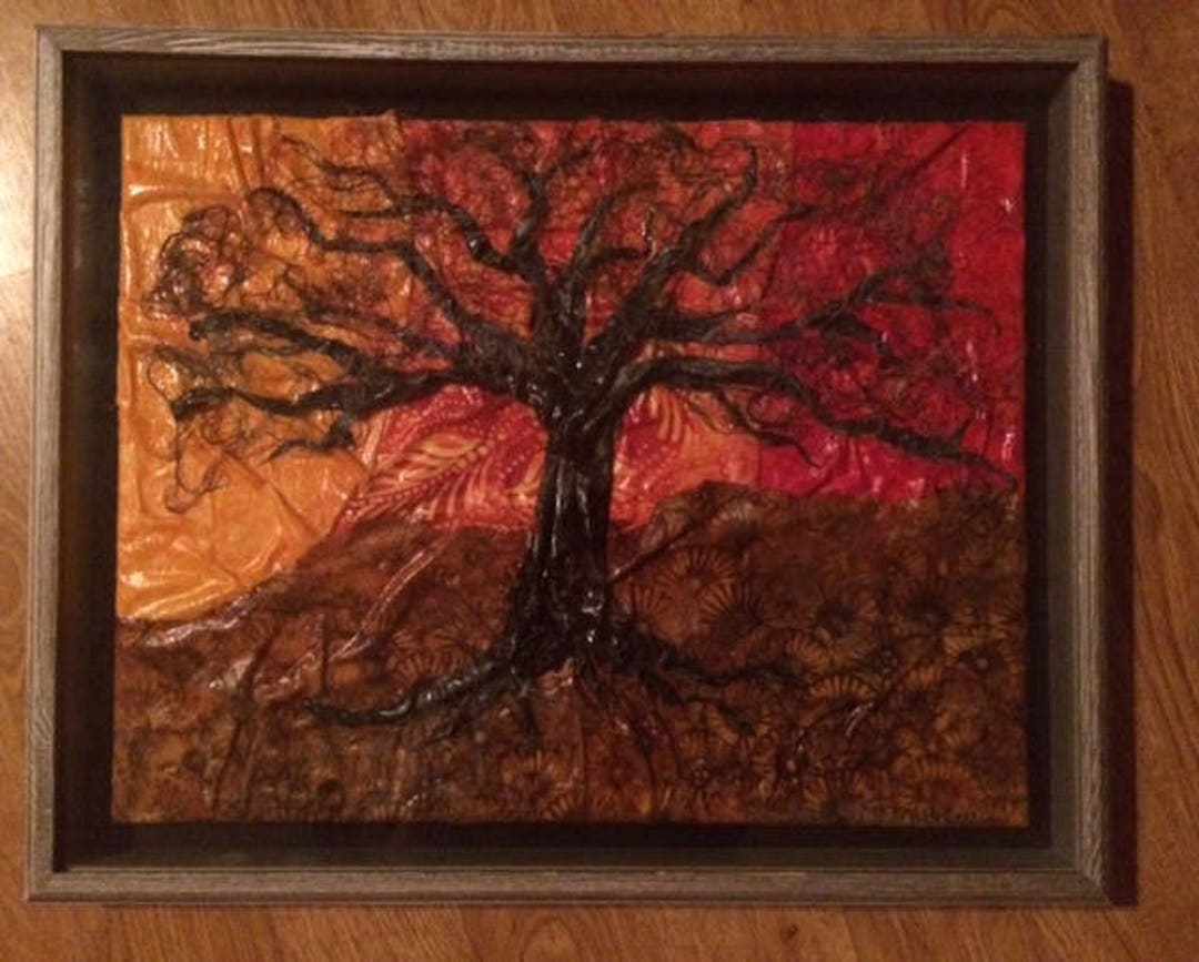 Fabric and Thread Tree Art Framed 21x17 - Etsy