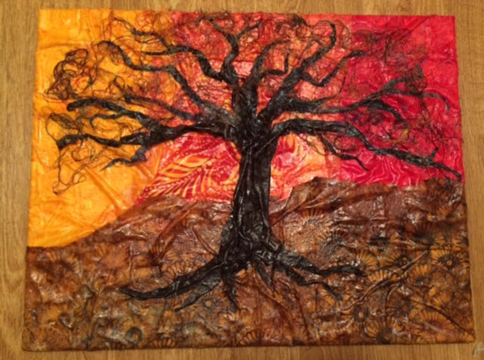 Fabric and Thread Tree Art Framed 21x17 | Etsy