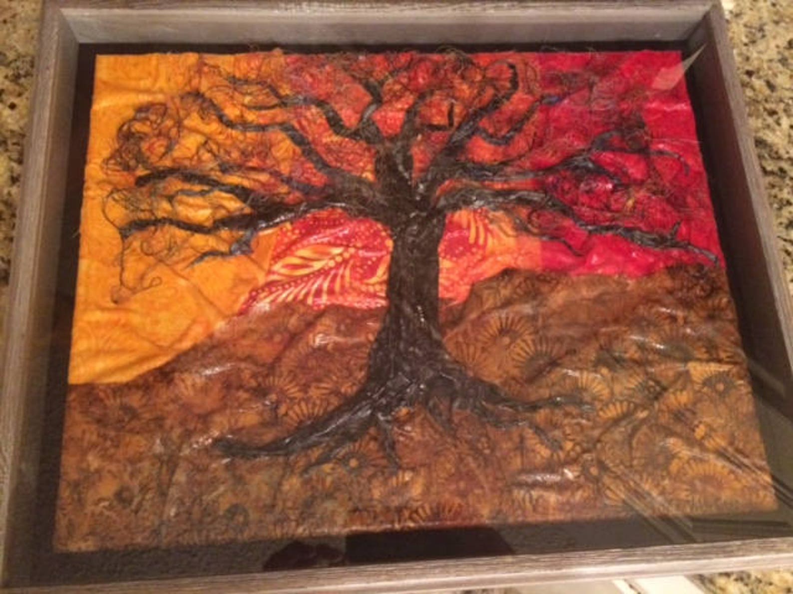 Fabric and Thread Tree Art Framed 21x17 | Etsy