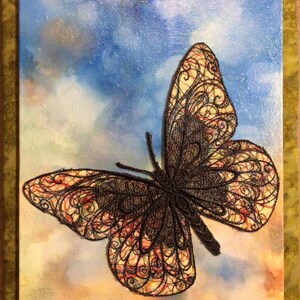 Thread Embroidered Butterfly on Acrylic Painted Canvas Framed - Etsy